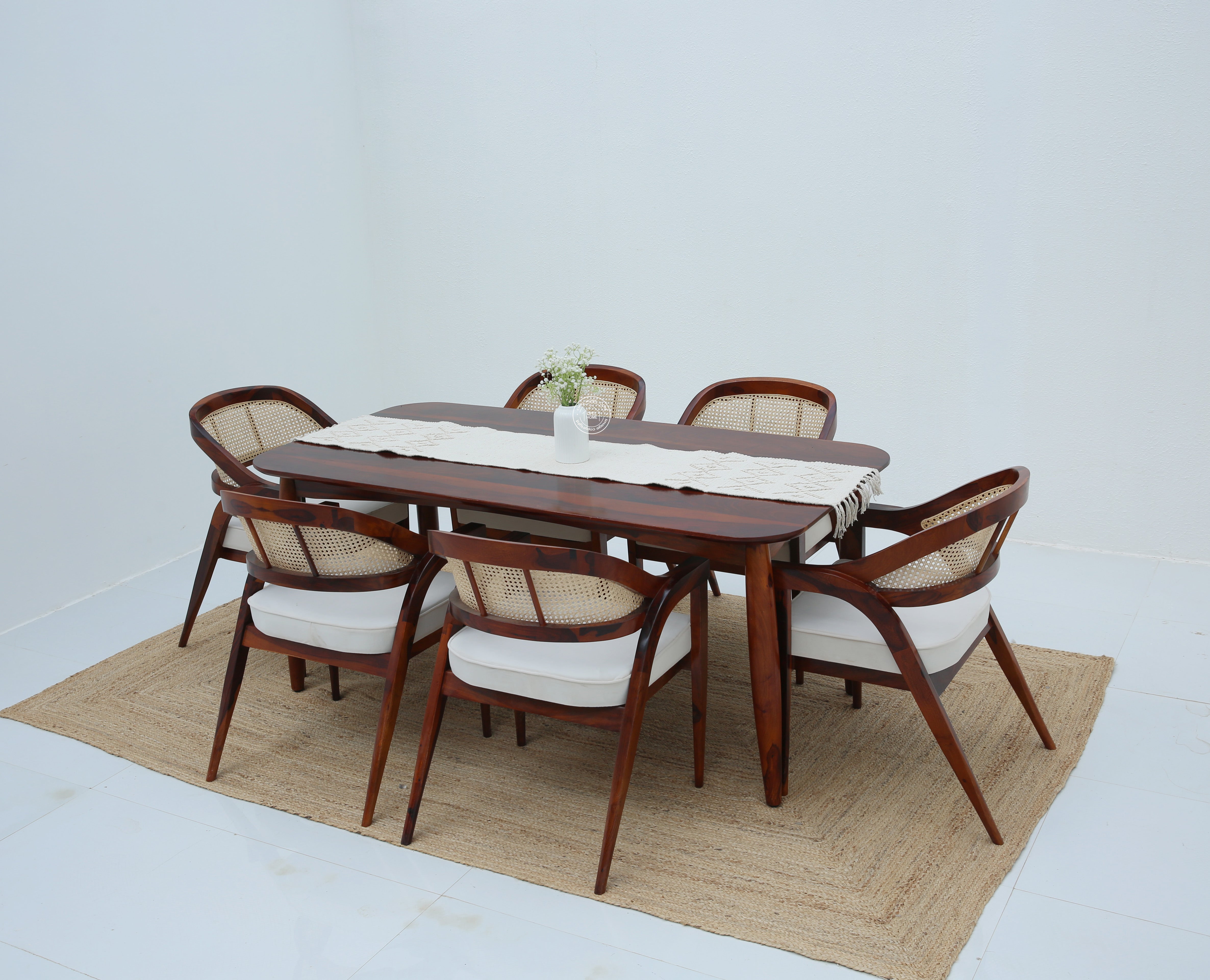 Arcane & Zeno wooden 6 Seater Dining Set with Cushioned Chair (Honey f ...